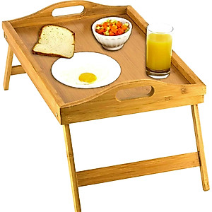 Home-it Bed Tray table with folding legs, and breakfast tray Bamboo bed table and bed tray with legs