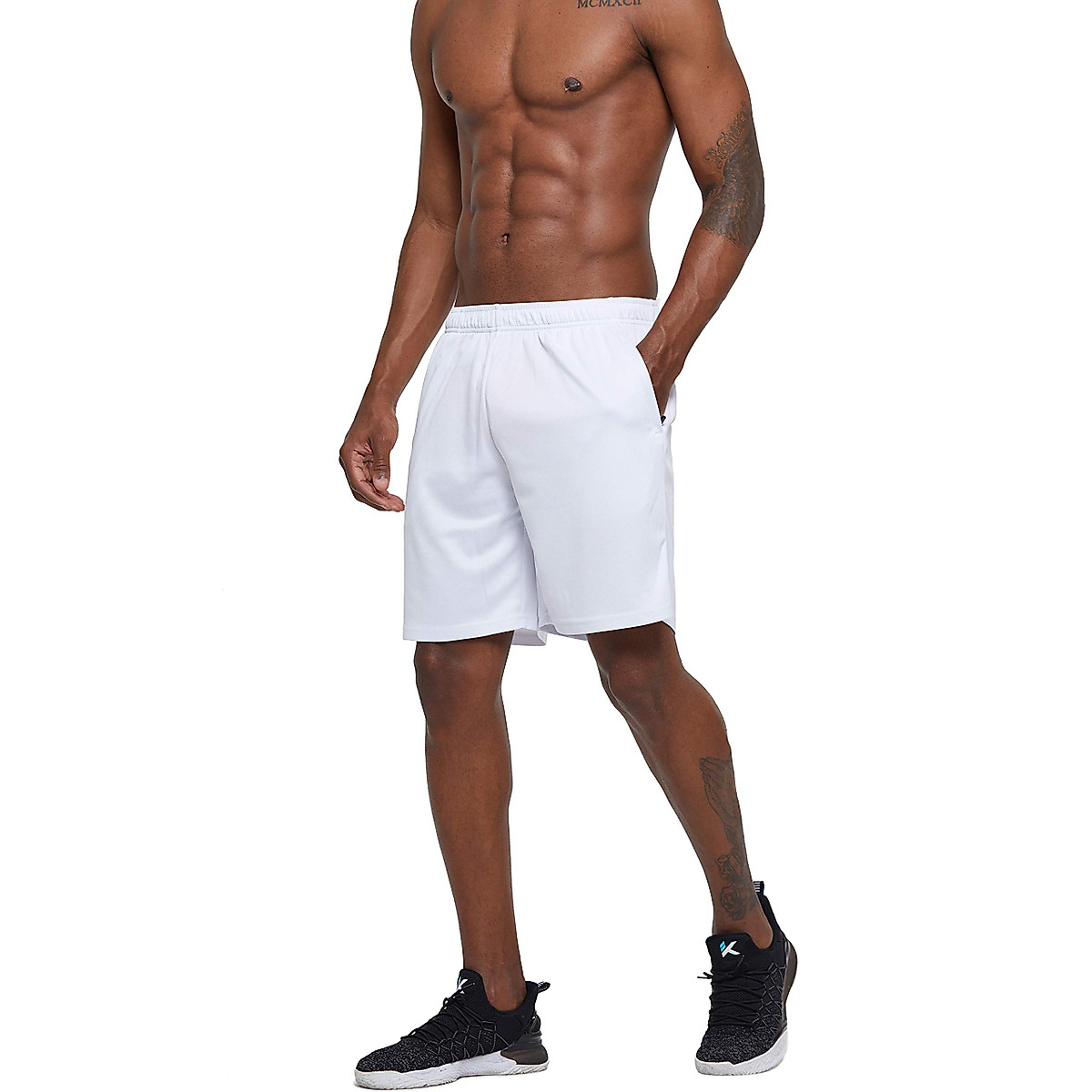 G Gradual Men's 7" Workout Running Shorts Quick Dry Lightweight Gym Shorts with Zip Pockets (2 Pack: Black/White Medium)