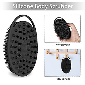 2 Pack Silicone Body Scrubber, 2 in 1 Bath and Shampoo Brush, Soft Silicone Loofah for Sensitive Skin, Double-Sided Body Brush for Men Women, Lathers Well, Gentle Exfoliating (Black, Pink)