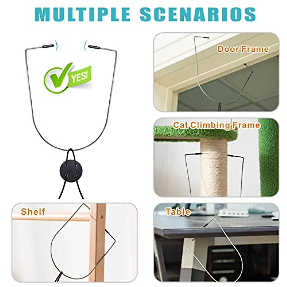 Otunrues Cat Feather Toys, Interactive Cats Toy for Indoor Cats, Hanging Cat Toys Doorway Retractable Cat Teaser Toy 4PCS Replaceable Natural Feathers Refills Play Exercise Puzzle Toys