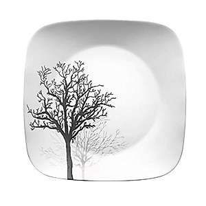 Corelle Vitrelle 18-Piece Service for 6 Dinnerware Set, Triple Layer Glass and Chip Resistant, Lightweight Square Plates and Bowls Set, Timber Shadows