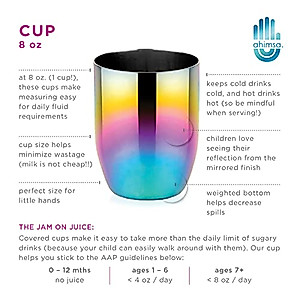 Ahimsa Stainless Steel Concious Cup | 8 Ounce Cup | Toddler Dishware | No Plastic | 100% BPA Free | Dishwasher Safe (Rainbow)
