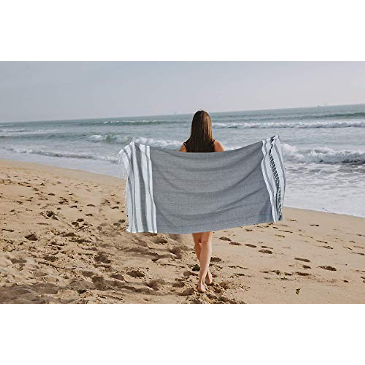 GLAMBURG Peshtemal Turkish Towel 100% Cotton Beach Towels Oversized 36x71 Set of 6, Cotton Beach Towels for Adults, Soft Durable Absorbent Extra Large Bath Sheet Hammam Towel - Navy Blue