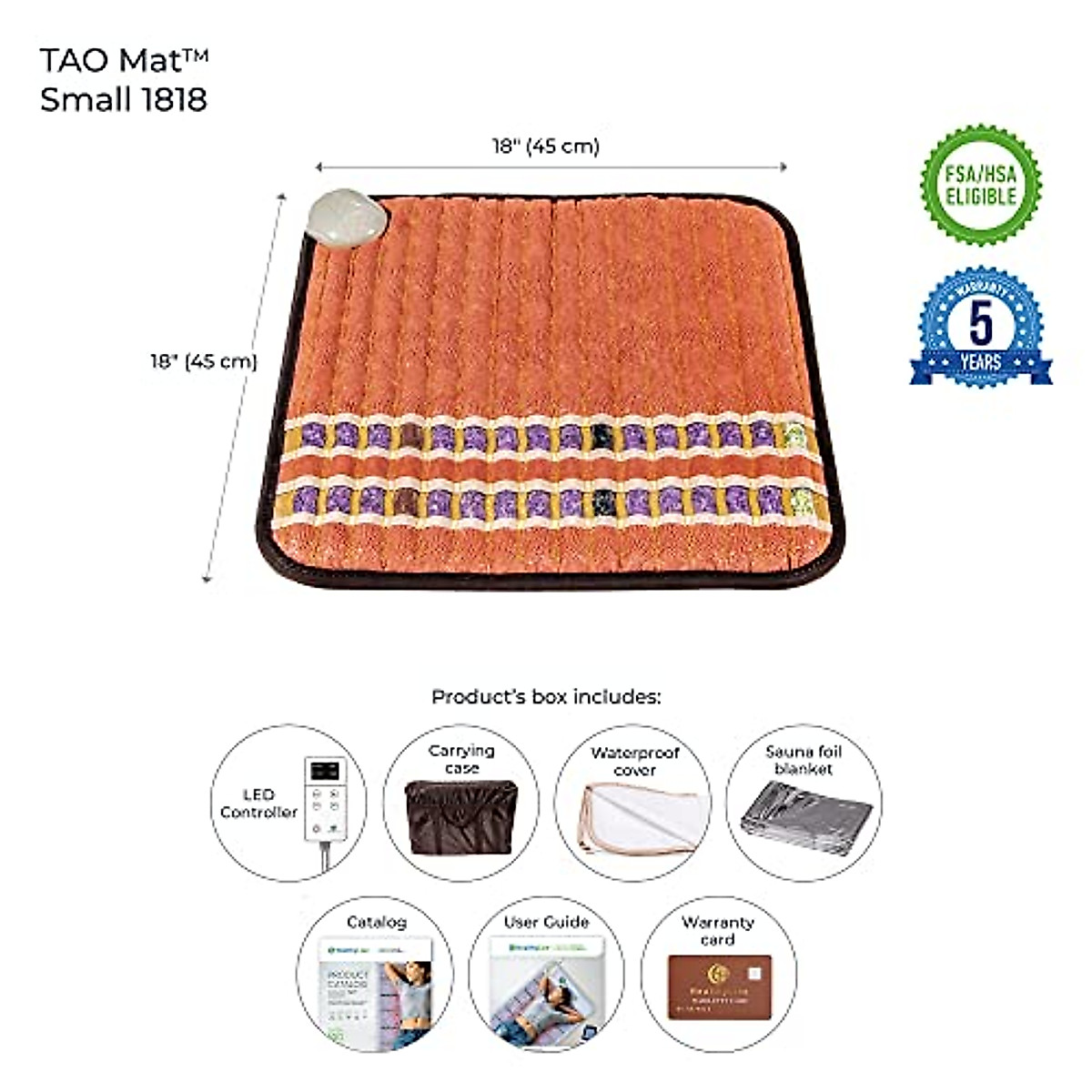 HealthyLine Small Far Infrared Electric Heating Pad for Pain Relief, Heat Therapy with Tourmaline, Amethyst & Obsidian Gemstones, Calming Negative Ions, Auto Shut Off Inframat Pro 18"x18"