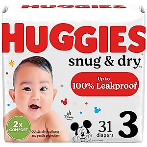 Huggies Size 3 Diapers, Snug & Dry Baby Diapers, Size 3 (16-28 lbs), 31 Count, Packaging May Vary