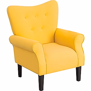 MELLCOM Mid Century Wingback Arm Chair,Modern Upholstered Fabric High Back Accent Chair with Wood Legs,Upholstered Single Sofa Club Chair for Living Room, Bedroom, Home Office, Yellow