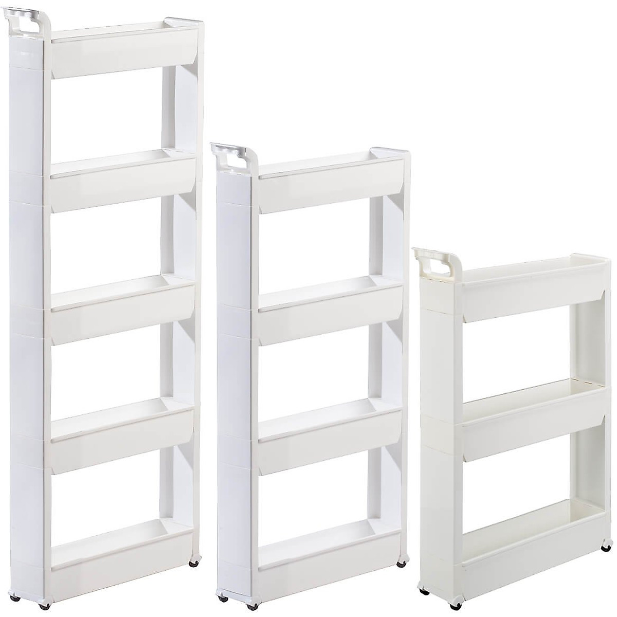 Miles Kimball 5 Tier Slim Cart, White, Durable Plastic, Easy Assembly, Holds Up to 6.5 lbs