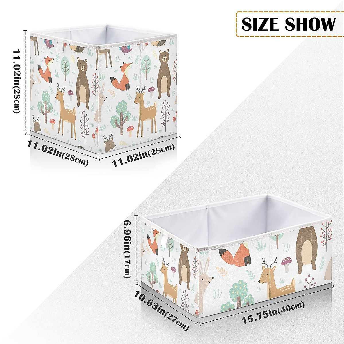Joisal Forest Animals 11 Inch Cube Storage Bin Collapsible Full Printed Fabric Bins, Box Shelves Cube Storage