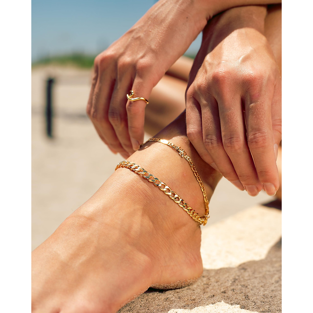 Barzel 18K Gold Plated Curb Link Anklet For Women, 10 Inches - Made In Brazil