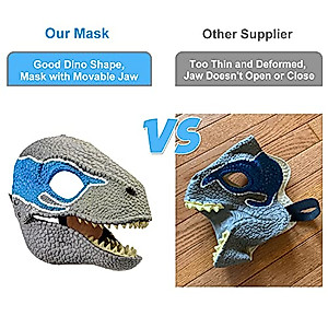 RRANYF Dinosaur Mask,Dino Mask Moving Jaw Decor, Movable Dragon,Costumes Party Christmas Gifts for Kids,Cosplay Party Birthday Halloween Christmas Kids Adult (Blue Mix Grey)