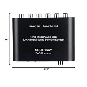 SOUTHSKY 5.1/2.1 Audio Rush Digital Sound Decoder Converter,Optical SPDIF, Coaxial to 5.1CH 2.1CH Analog Audio (6RCA Output) for Old AV Receiver