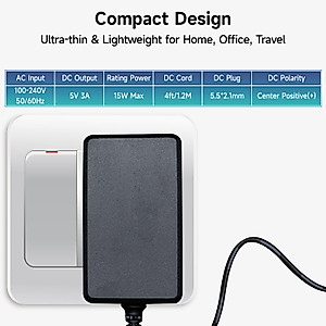 5V 3A/3000mA DC Universal Power Supply Adapter, 100-240V 50/60Hz AC to DC 15W Wall Charger for Router, CCTV Camera, Speaker, Power Bank, E-Reader, USB Fan and More 5V Devices Less Than 15W, ETL FCC