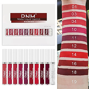 evpct DNM 9Pcs Deep Red Black Matte Liquid Lipsticks + 1Pcs Clear Lip Plumping Plumper Gloss Makeup Set Long Lasting Lipstick 24 hour Waterproof labiales matte mate larga duracion 24 horas originales