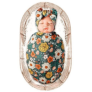 Konssy Baby Girl Newborn Receiving Blanket with Headband Set Baby Swaddle Nursery Swaddle Wrap