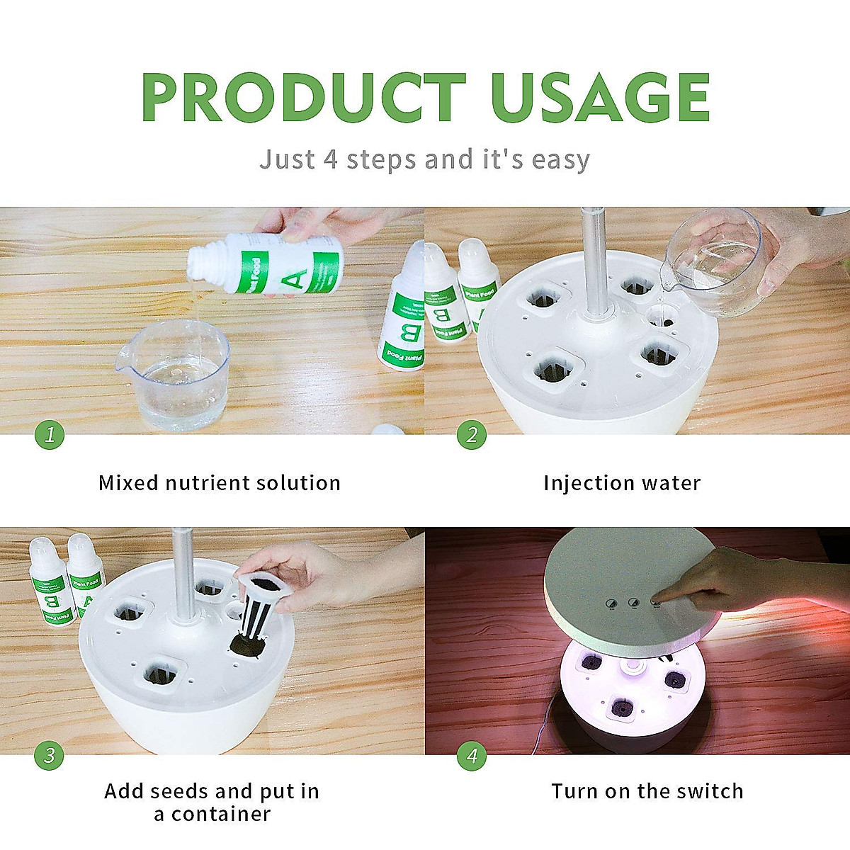 EVERECOO Hydroponics Growing System, 4 Pods Indoor Herb Gardening System with LED Grow Lights, Automatic Timer and Pump, Hydroponic Plant Germination Kits for Vegetable/Lettuce