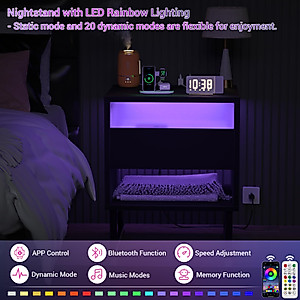 LED Nightstands Set of 2 with Charging Station, Black Night Stand Set 2 with Charger Station, Bed Side Tables Bedrooms Set of 2, Modern Night Stand Bedside Table Set of 2 with a Big Capacity Drawer