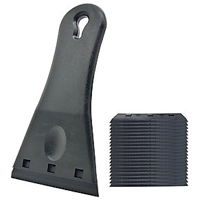 Plastic Razor Blade Scraper Kit with Big Blade for Adhesive, Stickers, Labels, Paint, and Decal Removal on Windows and Glass (Black)