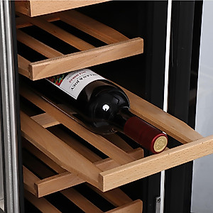 Aprafie Wine and Beverage Refrigerator, 24 inch 55 Cans and 20 Bottles Large Dual Zone Wine Cooler with Quiet Compressor, Blue LED, Dual Temperature Under Counter Wine Fridge