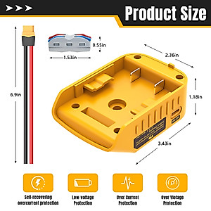 Kzreect Power Wheels Battery Adapter with USB Ports & XT60 Port, Fit for DeWalt 20V Battery, Fast Charging USB Charger Power Adapter for Mobile Devices, DIY Projects, Work Light (Tool Only)