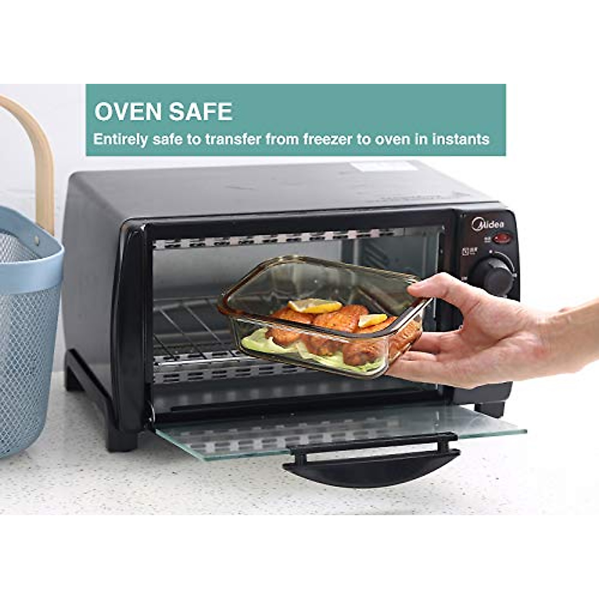 Emica Glass Food Container Set-6 Pack, Glass Amber Color Meal Prep Containers, Food Prep Containers Glass with Lids, Airtight Glass Bento Boxes (6 Containers & 6 Lids)