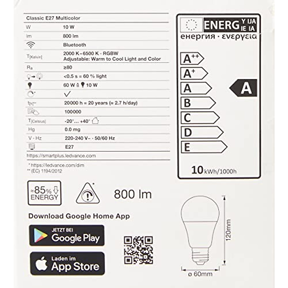 Ledvance 4060000000000 40600000000000 Smart+ Starter Kit Lighting E27 10 W Energy Efficiency Class: A (A++ -E) RGBW