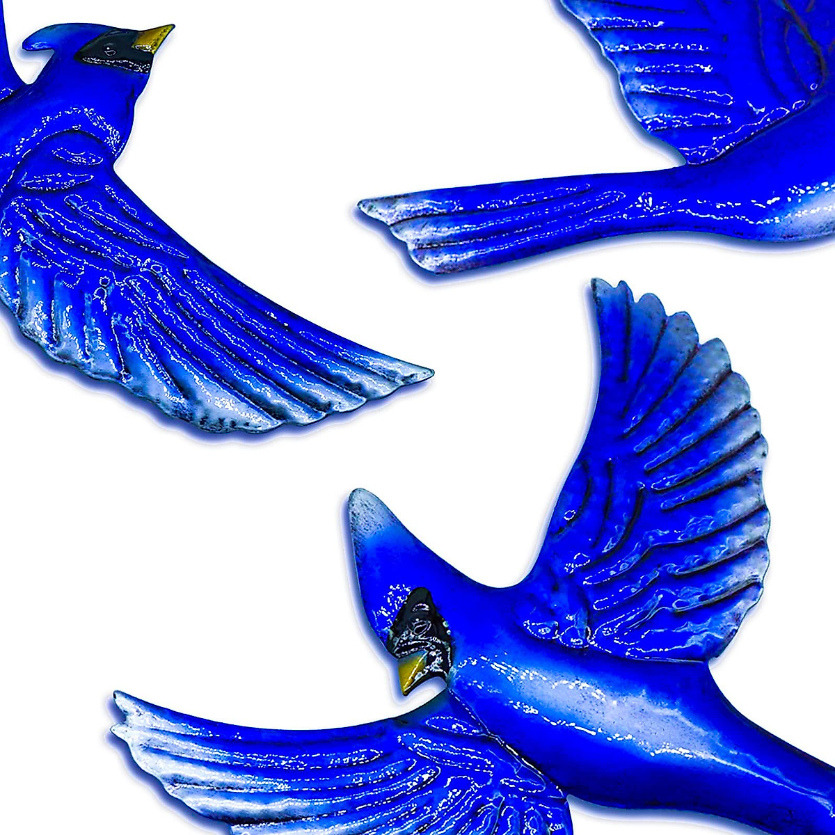 3Pack Blue Metal Bird Wall Art Decor, Wall Sculpture Hanging For Christmas Ornaments Outdoor Indoor Home Garden Porch Fence Farmhouse Living Room Bedroom Kitchen, Unique Memorial Gifts For Mom