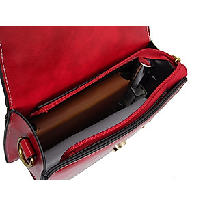 Women Vegan Faux Leather Regal Design Lion Head Handbag Crossbody Purse Bag (Red)