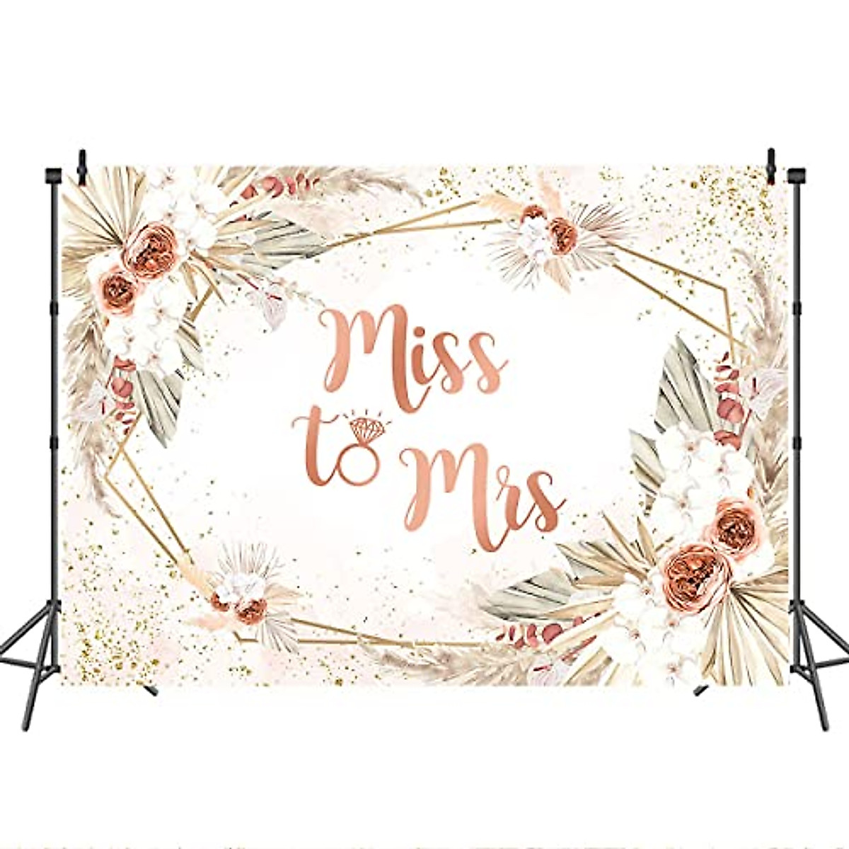 Mocsicka Miss to Mrs Bridal Shower Backdrop Boho Chic Pink Flowers Photography Background Vinyl Wedding Bride to Be Cake Table Decorations Photo Booth (7x5ft)