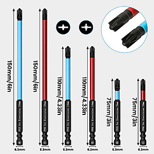 Phillips Pozidriv Slotted Bits for Electricians LATTOOK 6PCS Cross and Slotted Screwdriver Bits for Electricians, FPZ2 FPH2#2 Phillips Pozidriv Bit, Magnetic S2 Steel Electrician Screwdriver Bits