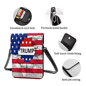 American Flag Trump Cell Phone Purse, DRAYTSO Crossbody Bag Small Leather Shoulder Bag for Women Wallet Sling Bags Handbag with Adjustable Strap