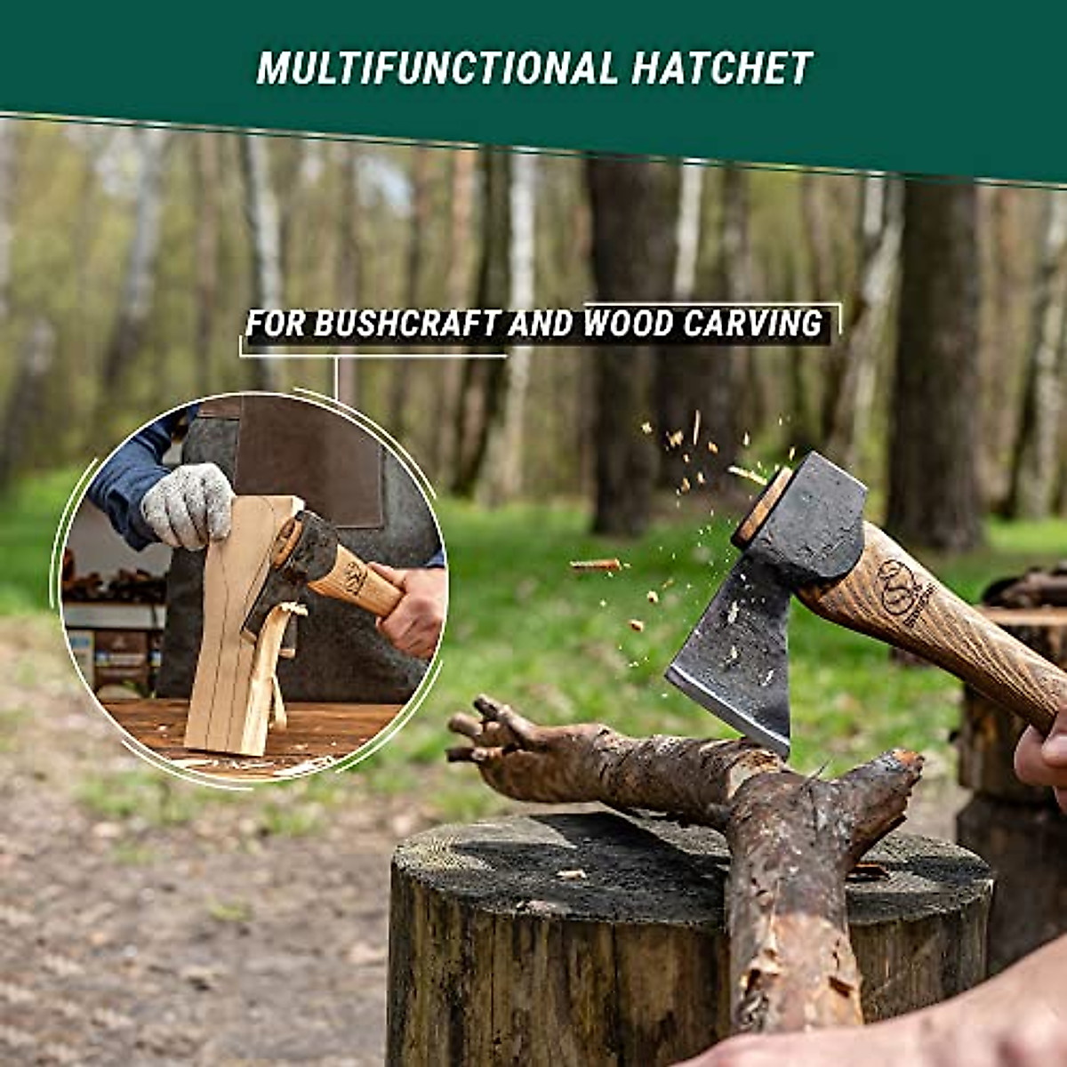 BeaverCraft Carving Axe Hand Forged Hatchet with Sheath - Small Axe Hatchet Axe with Wood Handle - Bearded Axe Wood Hatchet Forged Axe Bushcraft Hatchet Camping Hatchet Carving Axe Hatchet AX1