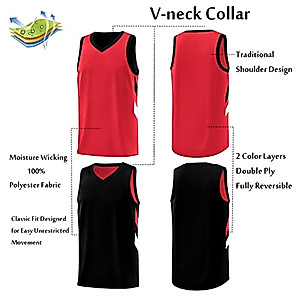 KXK Men's Blank Reversible Basketball Jersey Team Uniform Athletic Hip Hop Basketball Shirts S-4XL Red/Black