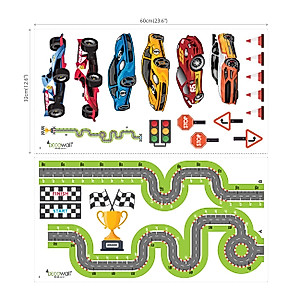 DECOWALL DA-1911 Racing Track Height Growth Chart Kids Wall Stickers Wall Decals Peel and Stick Removable Wall Stickers for Kids Nursery Bedroom Living Room d?cor