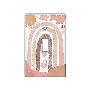 Decorative Wall Switch Cover Plate - Boho Southwest Rainbow Decor Switch Plate - Makes a Great Nursery Decor With Pinks, Browns, and Off-white (Single Toggle Switch Cover)