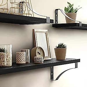 Icona Bay 24 Inch Wall Shelves, Set of 3 Black Modern Rustic Display Shelves, Wall Mount Picture Ledges w/Brackets
