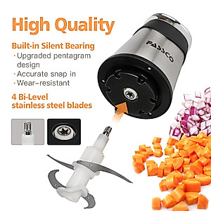 FASSCO Food Processors, Electric food Chopper, Meat Grinder with 2 Bowls (8 Cup+5 Cup),400W Copper Motor - 3 Bi-Level Blades for Meat,Vegetables,Onion, Garlic, Salad, Baby Food, Nuts, Ice Cube