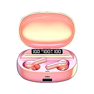 OCUhome TWS Wireless Earbuds, D2 Wireless Earbuds Rechargeable LED Display Fingerprint Touch Control Mini Bluetooth 5.2 in-Ear Headsets for Sports Pink