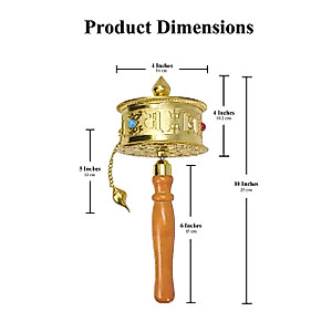 Hand Held Tibet Prayer Wheel – Tibetan Prayer Wheel Handheld Spinning Wheel with Dharma Wheel Om Mani Padme Hum for Gifts Nepal Decor by Mudra Crafts