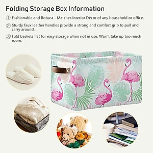 Cute Flamingo Storage Basket Bins Decorative Toy Organizer Bins Laundry Hamper Baskets with Handles for Home Boys Girls Office Closet Shelf Nursery Baskets,2 pcs