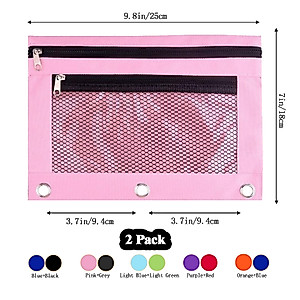 SORDIM 3 Ring Binder Pencil Pouch, 2 Pack Pencil Pouches with Zipper-Pencil Case with Double Pocket and Mesh Window (pink and grey)