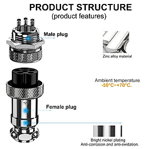 DIYhz GX16 6 Pins Panel Mount Circular Metal Aviation Connector Adapter Male Female Plug Metal Socket (10 Pcs)