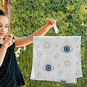 Kigai Evil Eye Hand Towels for Bathroom Set of 2, Soft Absorbent Cotton Face Washcloths for Kitchen Hotel Gym Swim Camp Beach Spa, 14 x 28 in