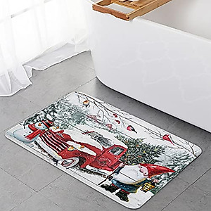 Kitchen Mat Rug Set of 2 Christmas Red Truck Gnome Snowman Xmas Tree Bird Winter Snowy Runner Rug Anti-Fatigue Comfort Memory Foam Standing Mat Non-Slip Floor Door Mat for Bedroom 20x32in+20x63in