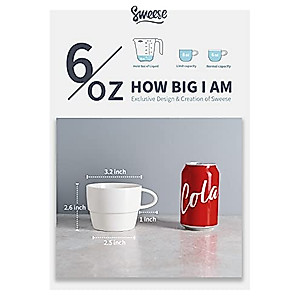 Sweese 411.001 Porcelain Cappuccino Cups - Stackable Coffee Cups - 6 Ounce for Specialty Coffee Drinks, Cappuccino, Mocha and Tea - Set of 6, White