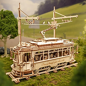 RoWood 3D Puzzles for Adults,Car Model Kit, 3D Wooden Puzzle Mechanical Tram Model,Wood Building Kit, Assembly Time 5H,Unique Gifts for Teens&Adults
