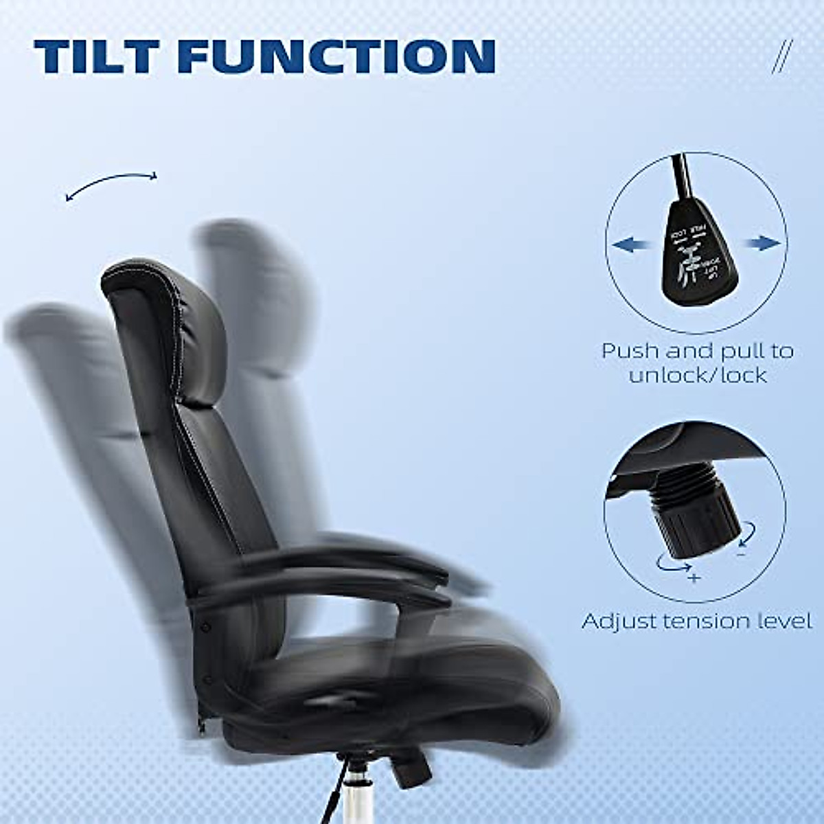 Vinsetto Executive Office Chair, PU Leather Computer Chair with 360 Degree Swivel Wheels, Adjustable Height, Tilt Function, Black