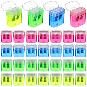 Lincia 32 Pcs Colored Pencil Sharpeners for Kids Bulk Manual Dual Holes Portable Handheld Compact Sharpener for Kids Adults Students Party Favor School Class Office Home Travel School Supplies