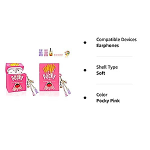 Pocky Aipord Case for 1&2, 3D Cute Cartoon Funny Soft Silicone Pink Food Biscuit Fashion Design Cover with Unique Kawaii for Airpod 1&2 for Women Kids Teens Boys Girls(Pink with Gummy Bear Keychain)