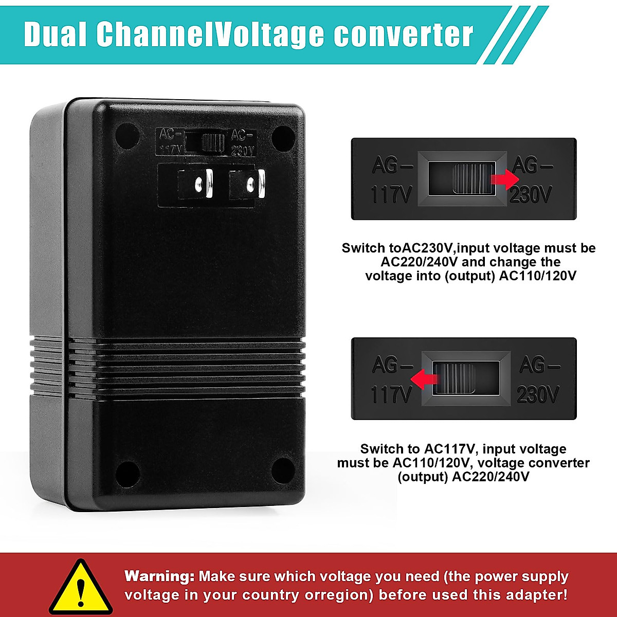 Voltage Converter 110V to 220V Step-Up & Step-Down Power Two-Way Conversion Voltage Converter Transformer for Travel, RV, and Camping(Black, 100W)