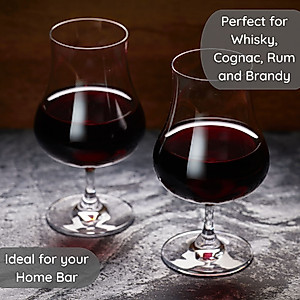 Muldale Crystal Brandy Snifter Set of 2 - Norden Design 7.5 oz Cognac Tulip Nosing Glasses for Whiskey and Rum - Thin and Elegant European Crystal - A Perfect Glass for Spirits - Gift Boxed